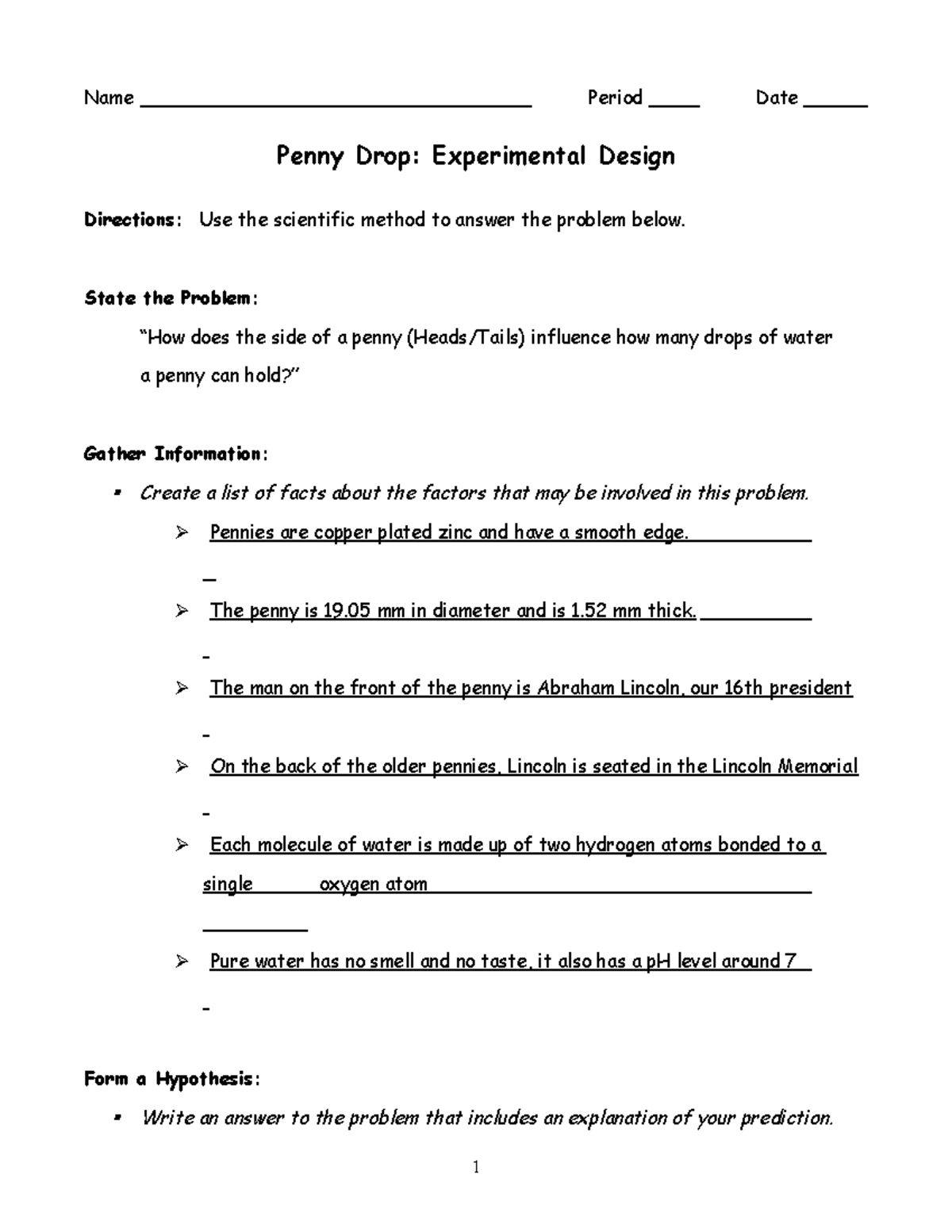 Penny drop Lab 2 - Just work - Name Period Date Penny Drop ...