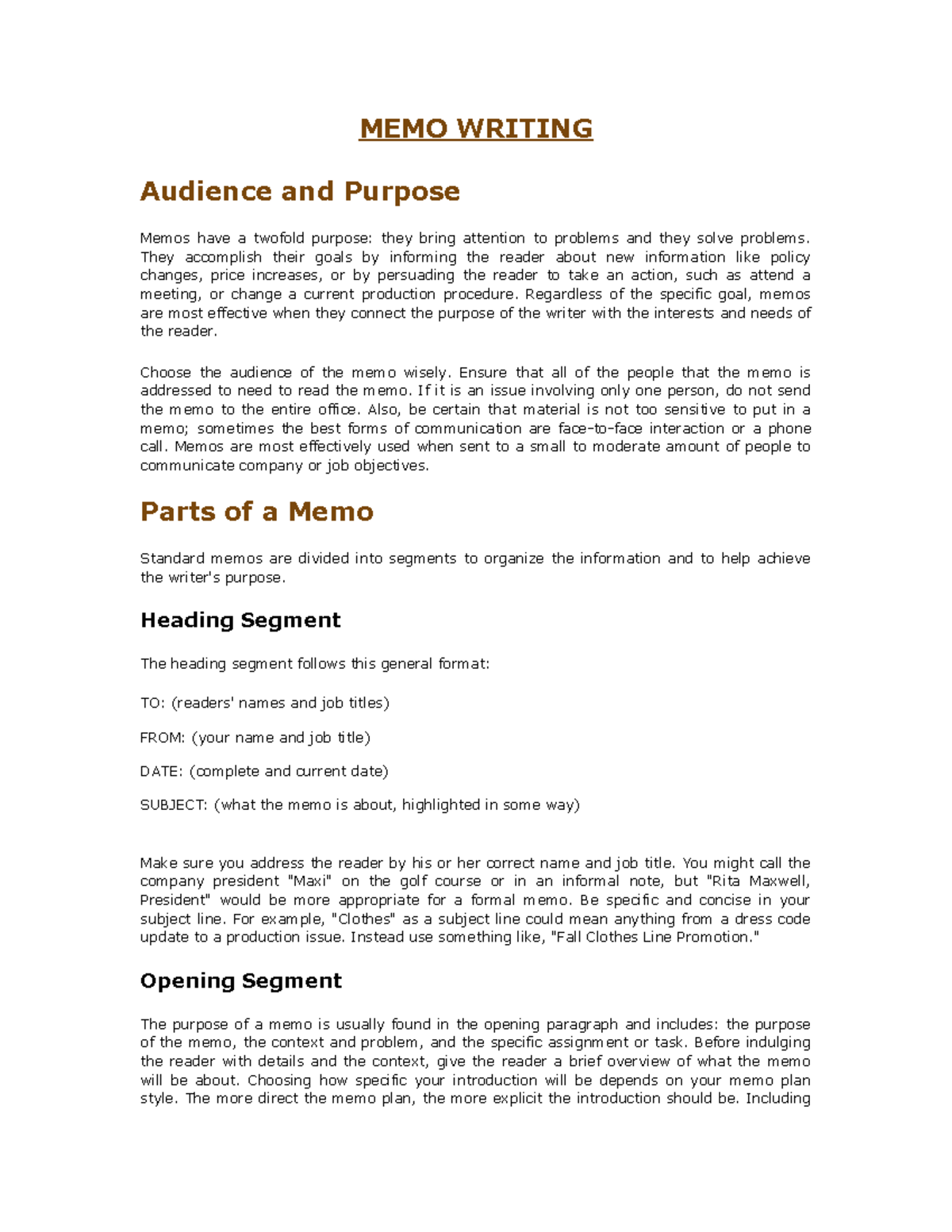 5.1. Memo Writing copy - just some info about what to write in a memo ...