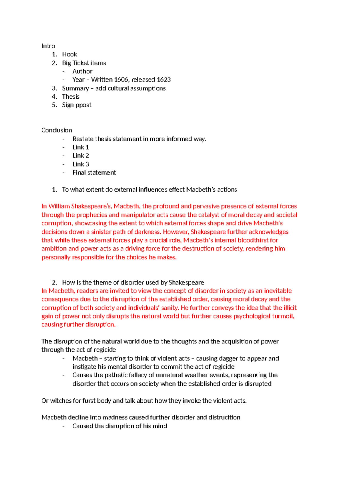 Intro - macbeth - Intro 1. Hook 2. Big Ticket items - Author - Year ...