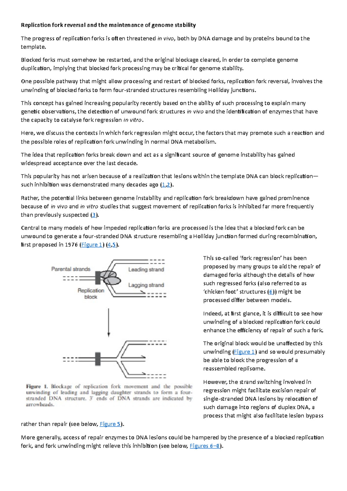 Replication Fork Reversal and Genome Stability - Studocu