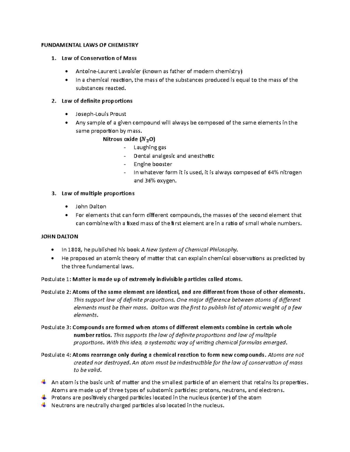 Fundamental LAWS OF Chemistry - FUNDAMENTAL LAWS OF CHEMISTRY Law of ...