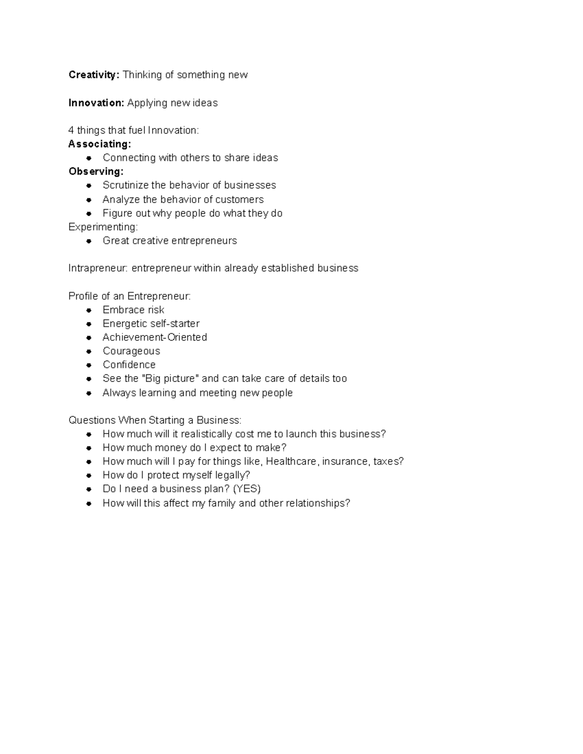 Class 13 - Creativity: Thinking of something new Innovation: Applying ...