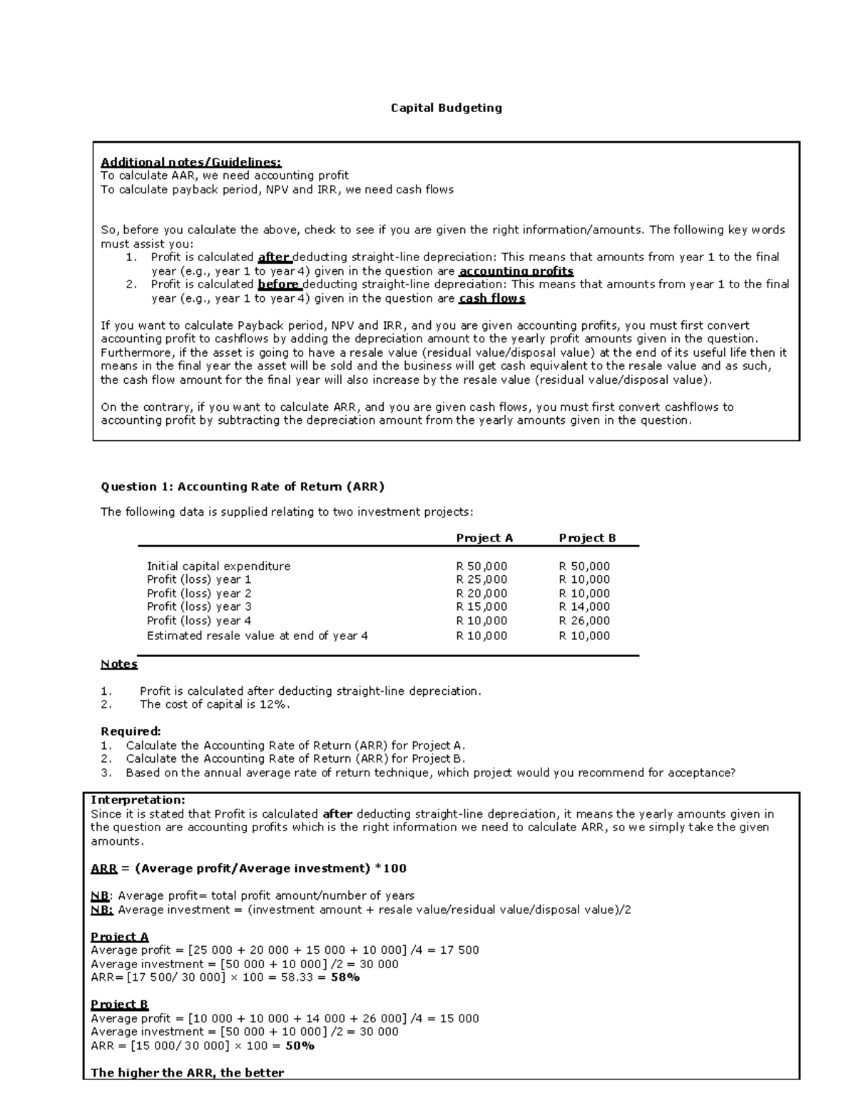 Capital Budgeting 2024 (WITH Explanatory Notes) - Capital Budgeting ...