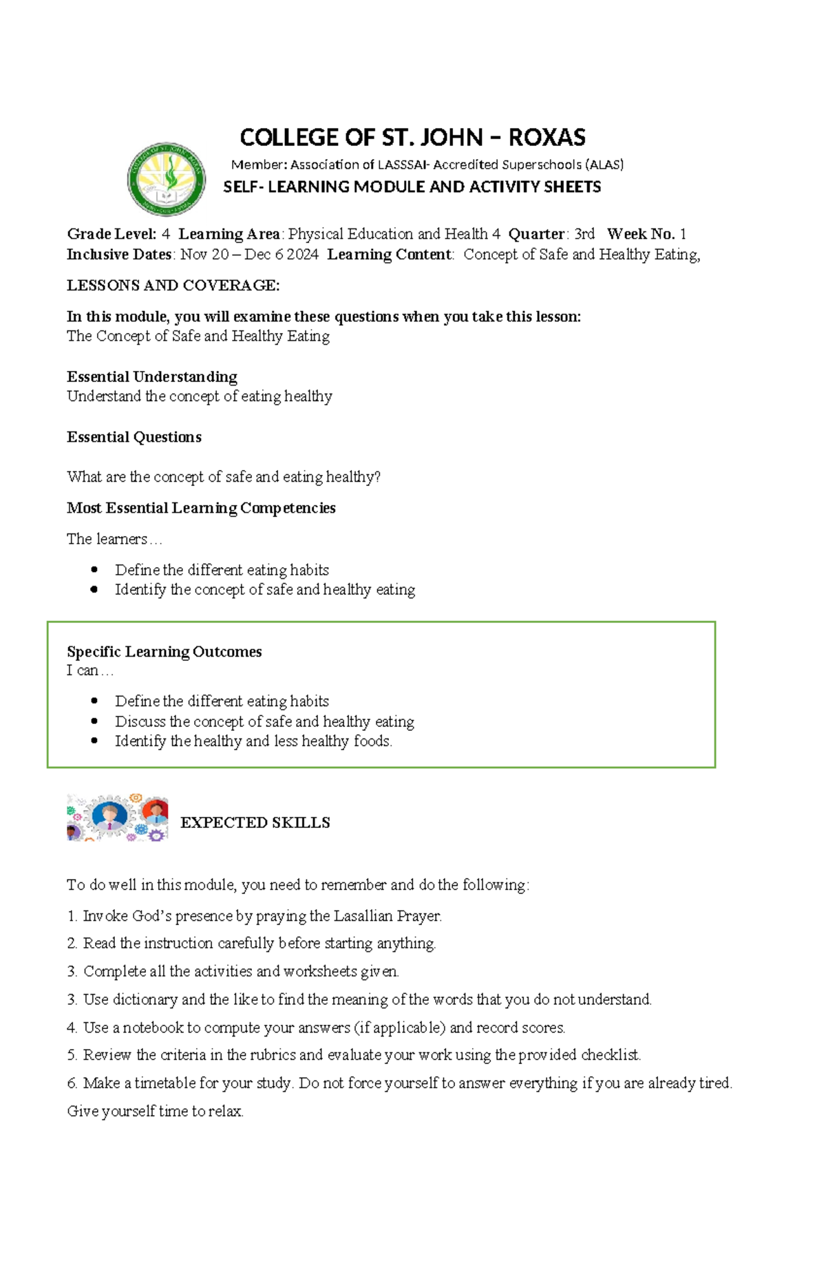Module Physical Education (Grade 4) (P.E AND Health) - COLLEGE OF ST ...
