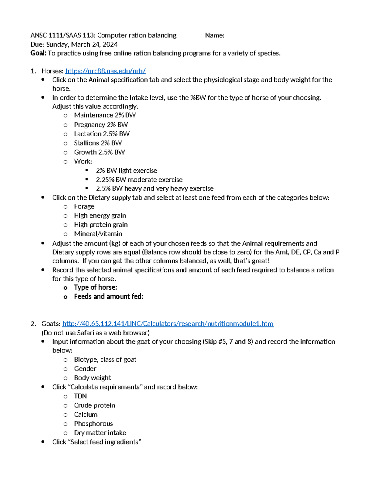Lab Computer ration balancing - ANSC 1111/SAAS 113: Computer ration ...