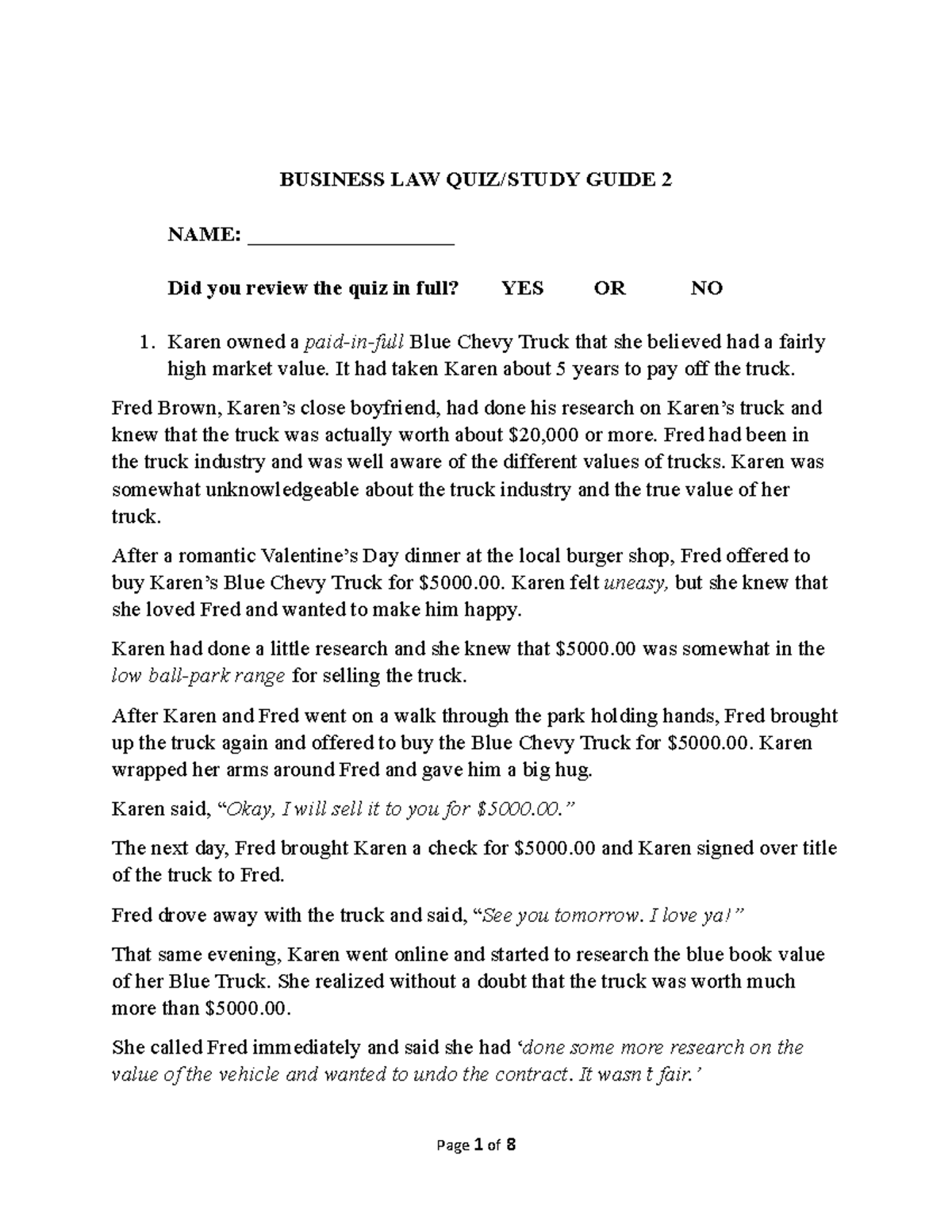 Business LAW QUIZ 2 - Study Guide - BUSINESS LAW QUIZ/STUDY GUIDE 2 ...