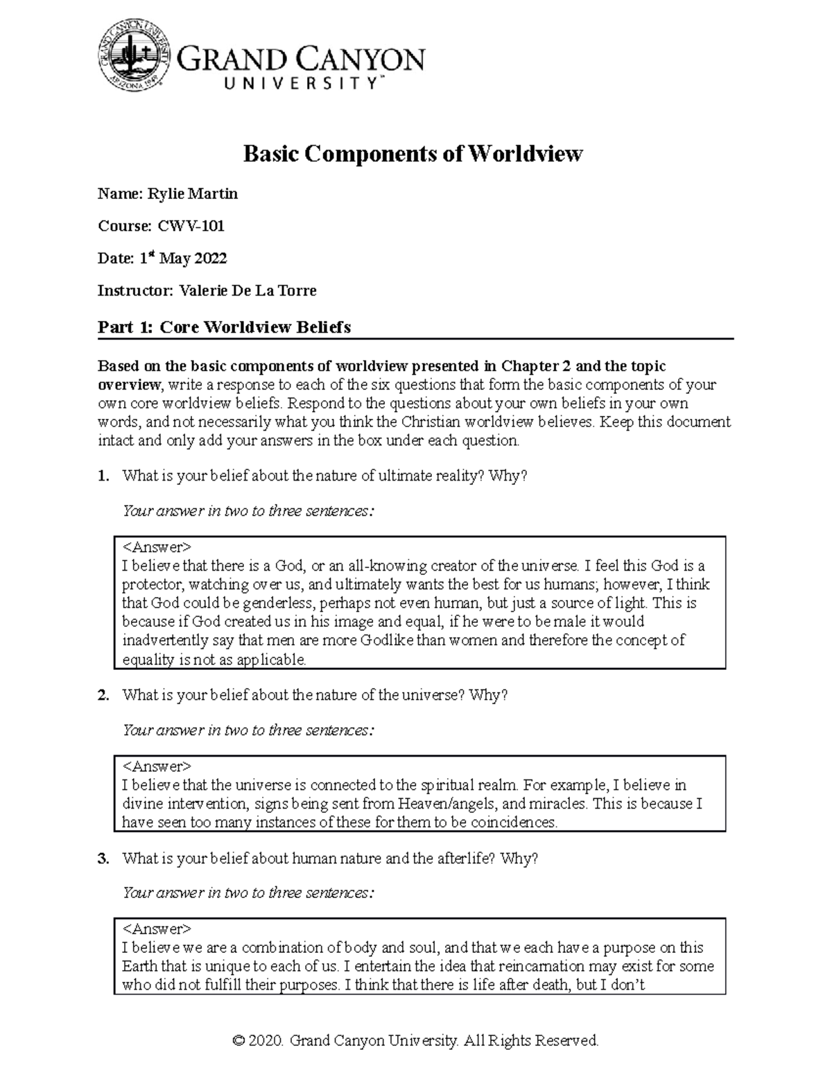 CWV-101-301-RS-T1 Basic Components Of Worldview - Basic Components of ...