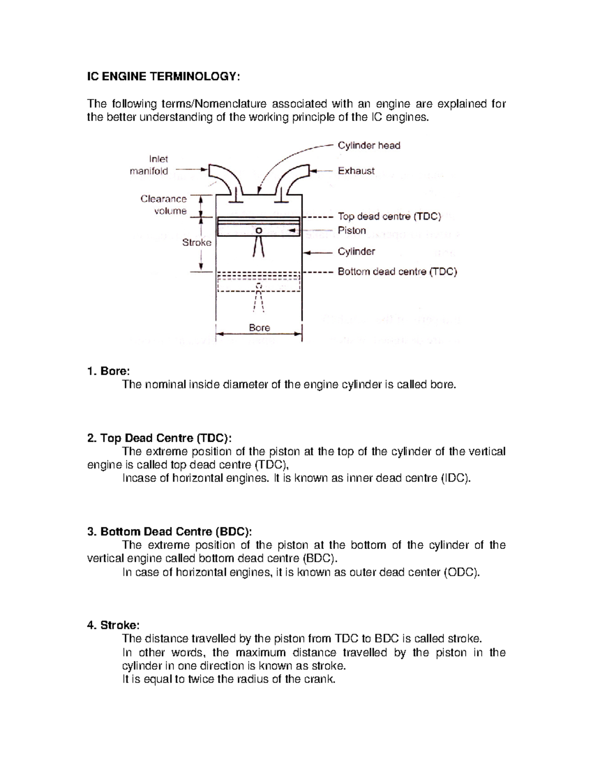 Engines Materials - IC ENGINE TERMINOLOGY: The following terms ...