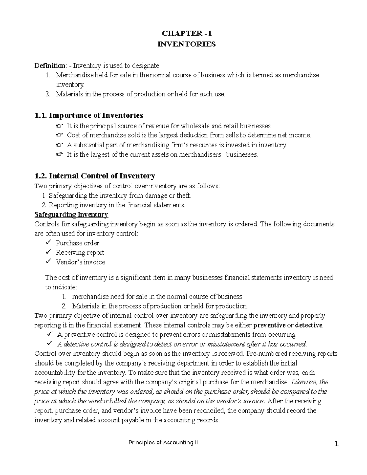 1- Chapter 1 Inventories modified - CHAPTER - INVENTORIES Definition ...