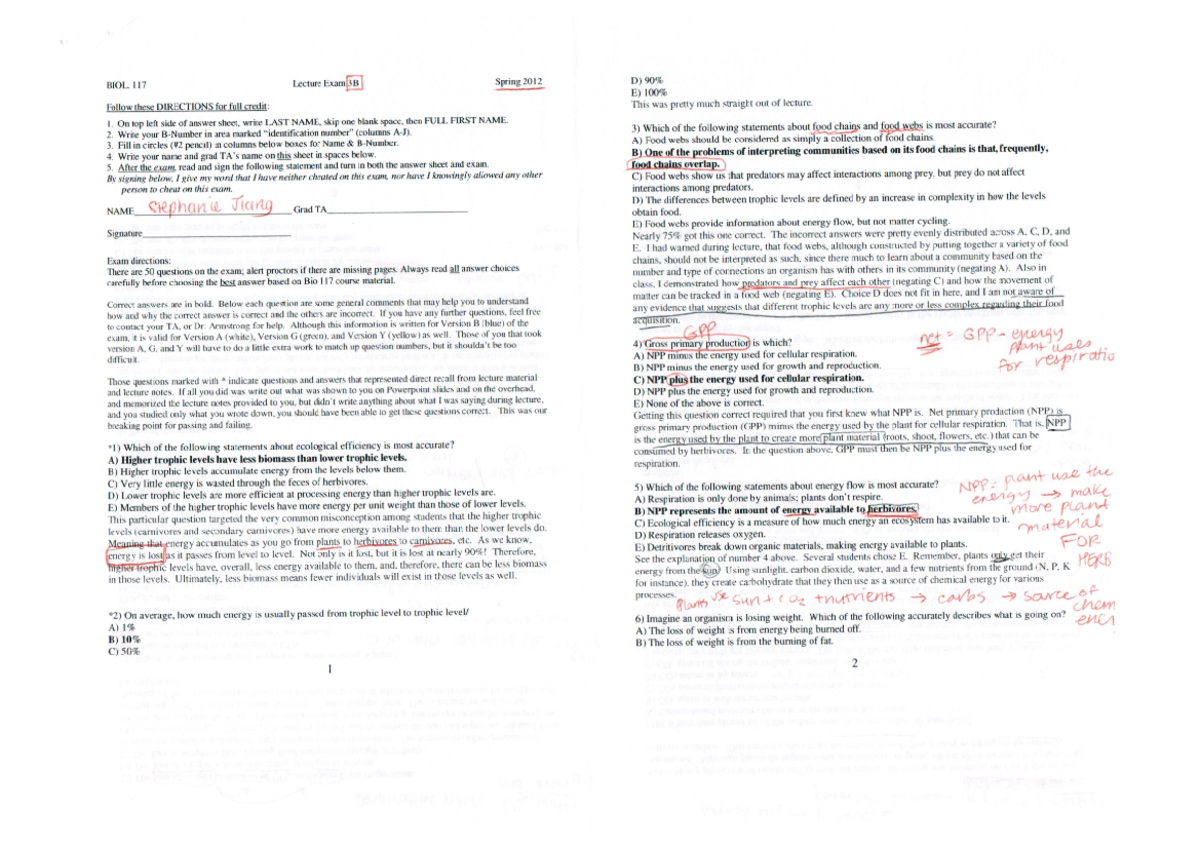 Exam 3 2012 - practice - bio 311 - Studocu