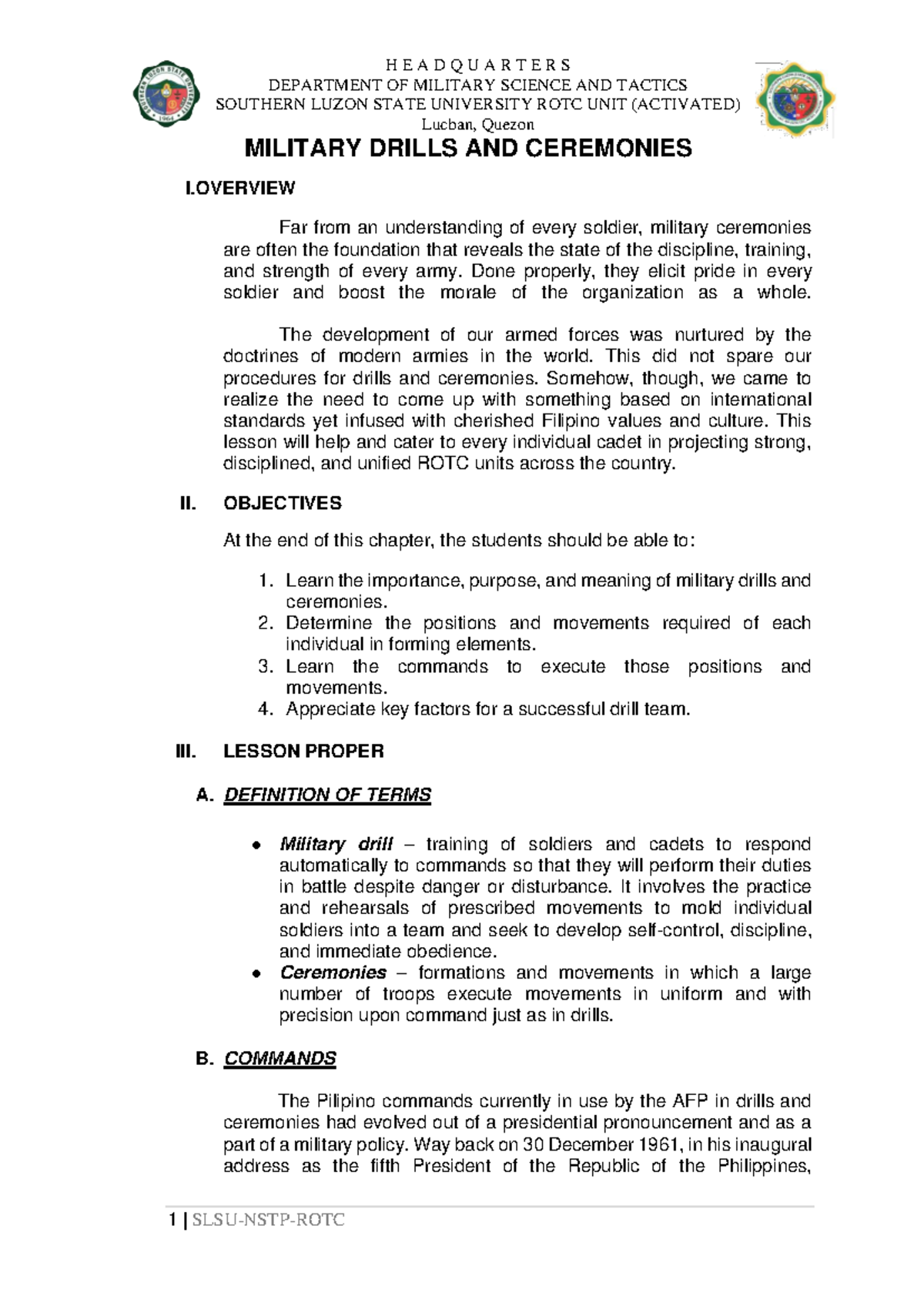 Drills-AND- Ceremonies - DEPARTMENT OF MILITARY SCIENCE AND TACTICS ...