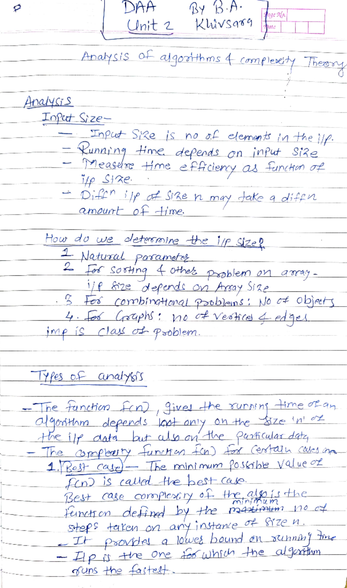 Daa Unit 2 Notes Daa B Page No Unit 2 Khivsara Date Analysis Of Algorithms 4 Complexity