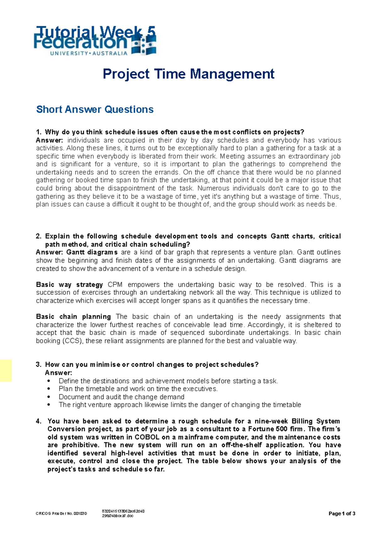 Tutorial 5 itech2250 - Project Time Management Short Answer Questions ...