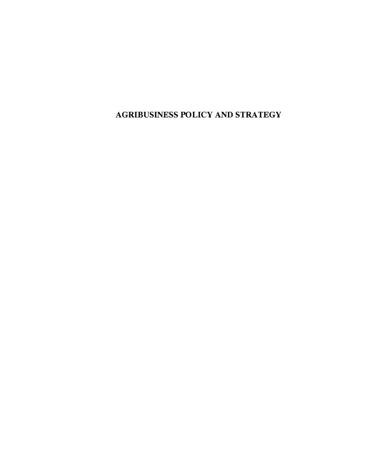 Agribusiness policy and Strategy - AGRIBUSINESS POLICY AND STRATEGY ...
