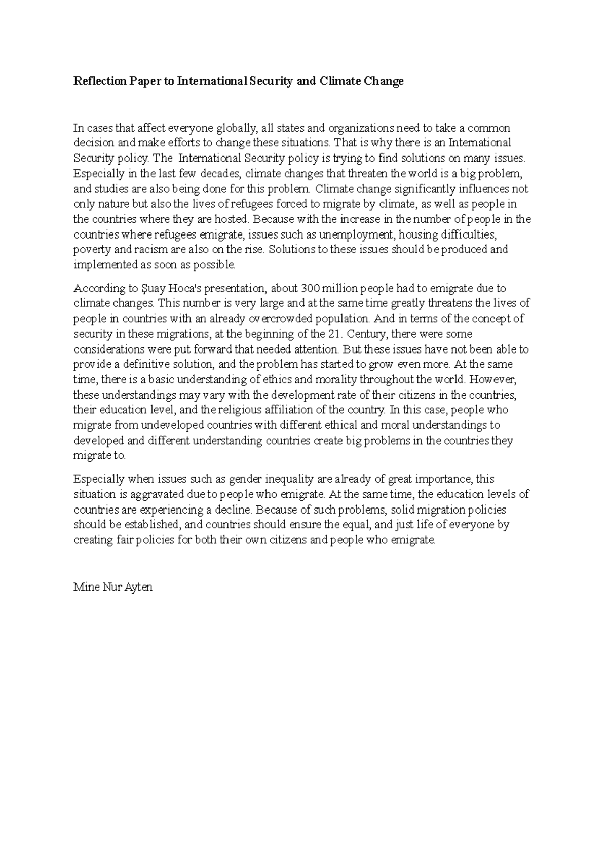 Reflection Paper two say - Reflection Paper to International Security ...