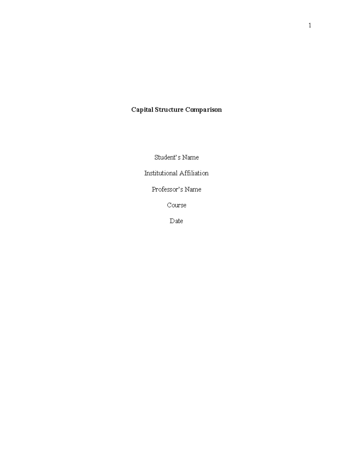 Capital Structure Comparison - Capital Structure Comparison Student’s ...