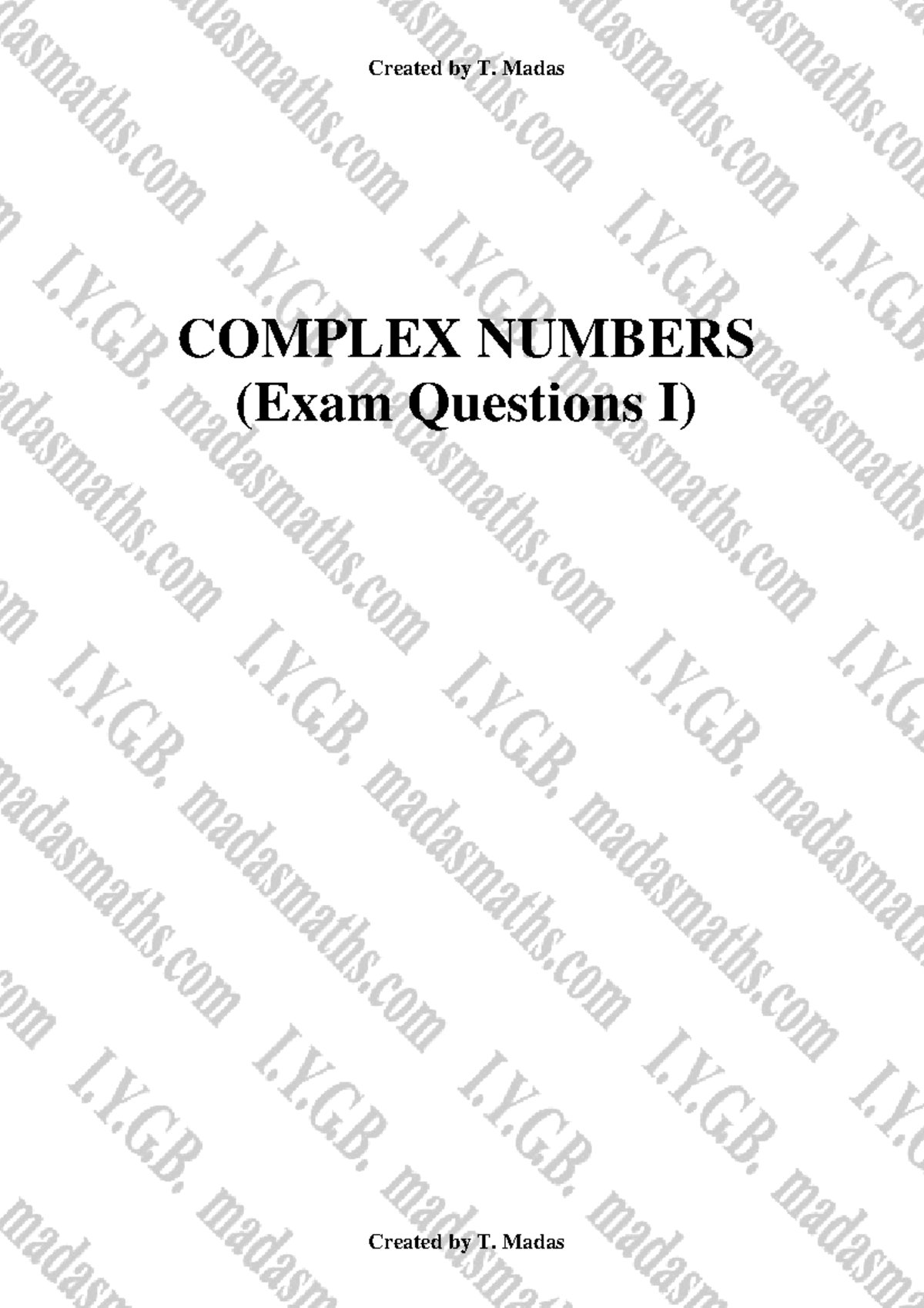 Complex Numbers Part 1 Exam Questions COMPLEX NUMBERS Exam Questions