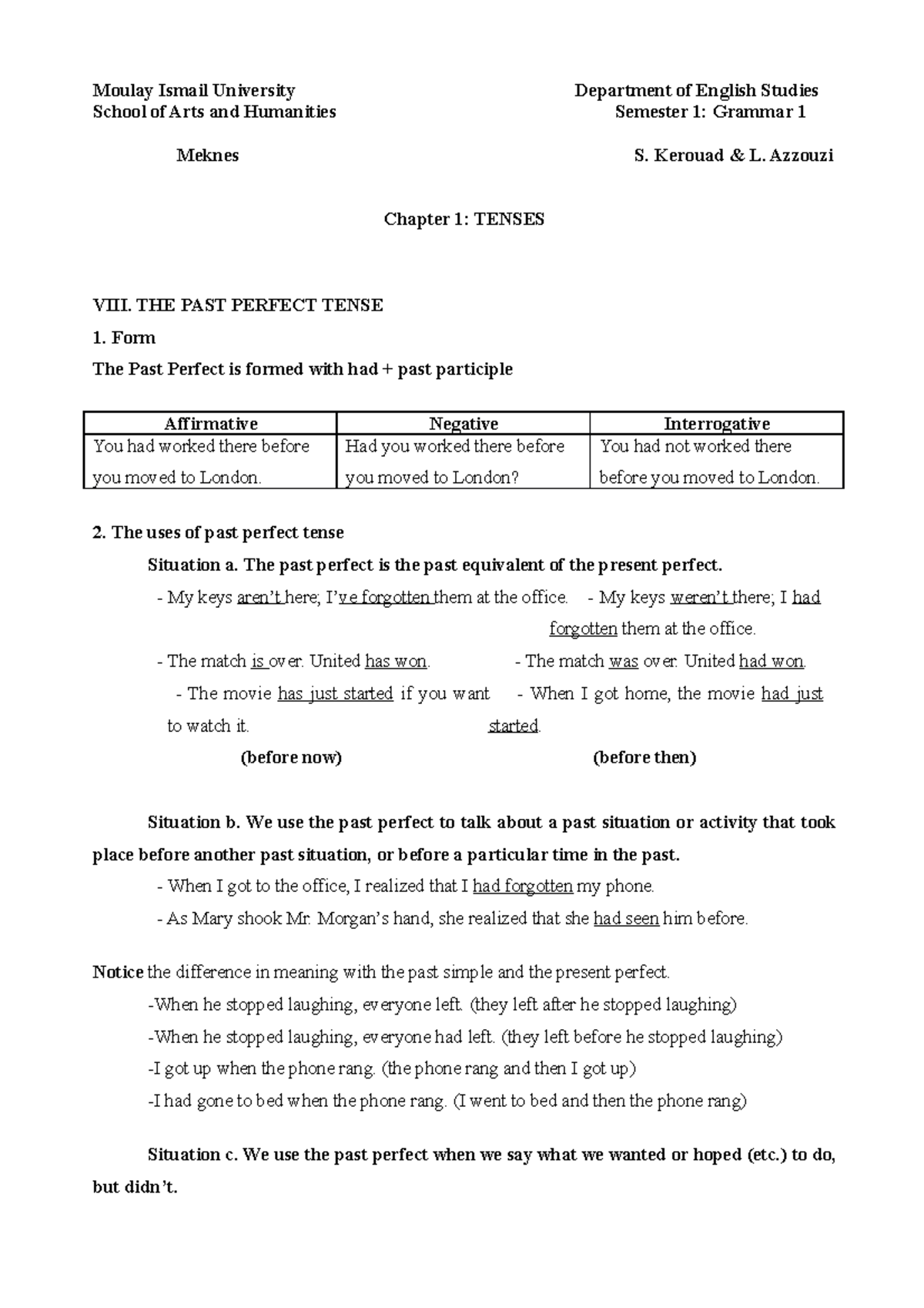 Week 4. Tenses 4 - Chapter 1: TENSES - Moulay Ismail University ...