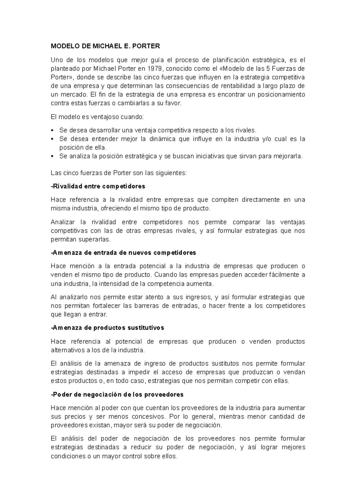 Modelo DE Michael E. Porter - MODELO DE MICHAEL E. PORTER Uno de los ...