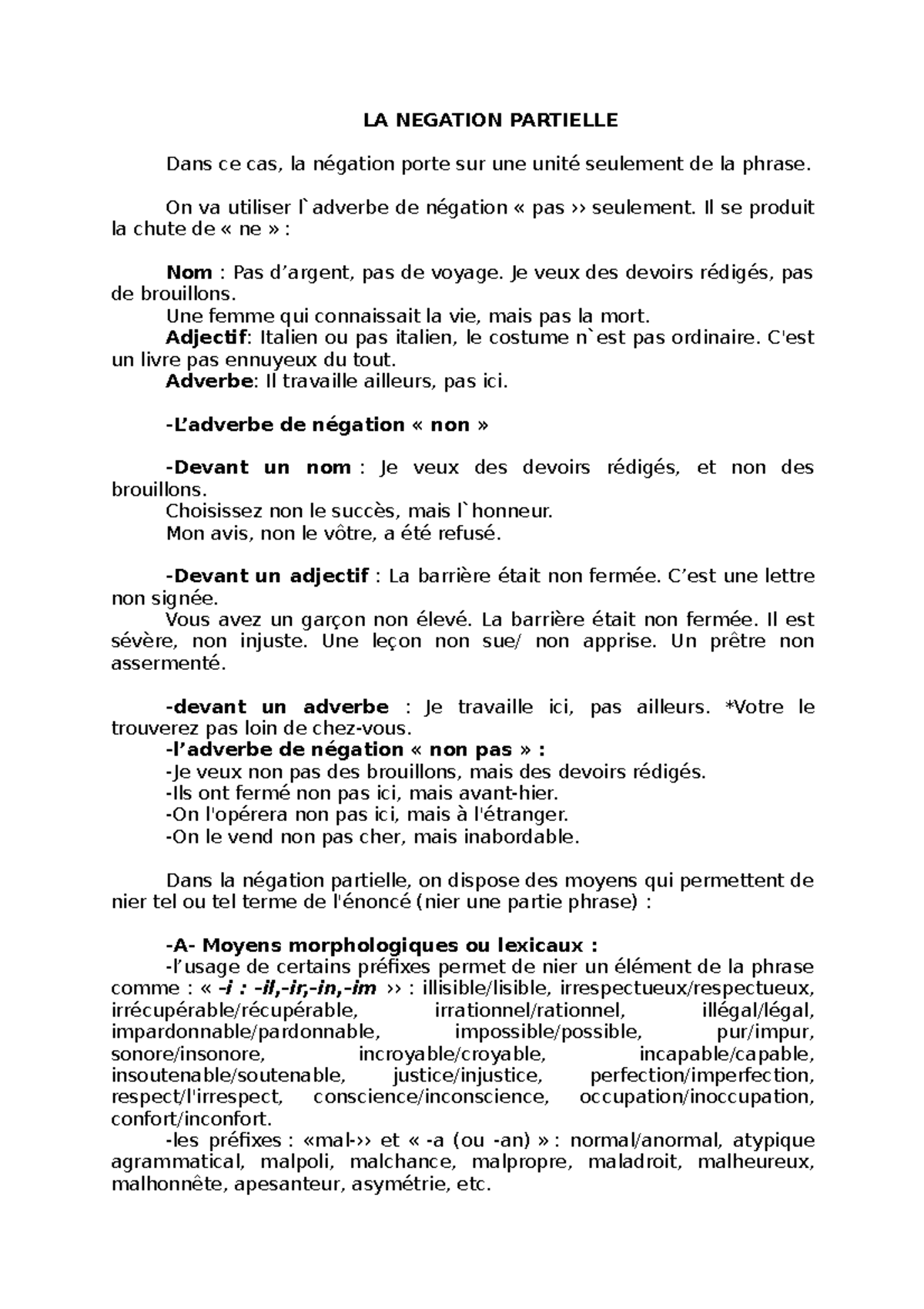 Cours 13 Belgaid Morphosyntaxe Sem 3 G3et4 - LA NEGATION PARTIELLE Dans ...