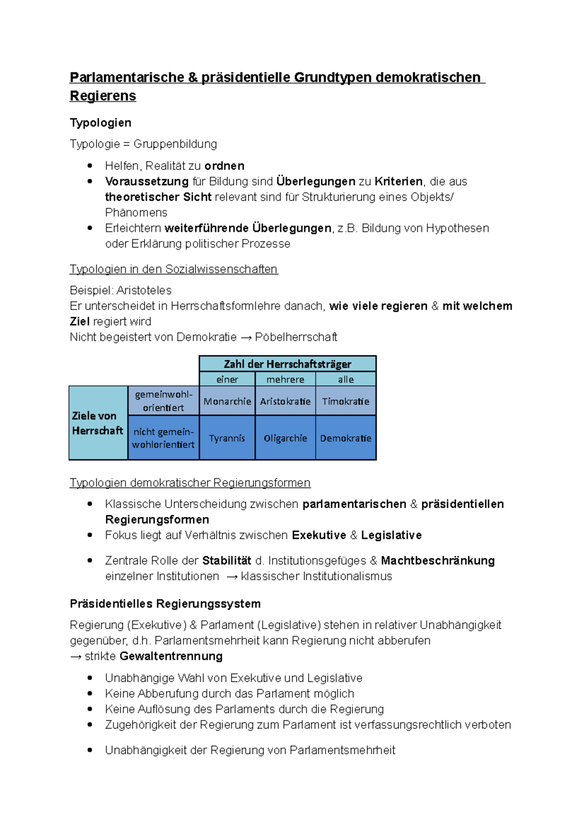 Parlamentarische & präsidentielle Systeme - Parlamentarische Grundtypen ...
