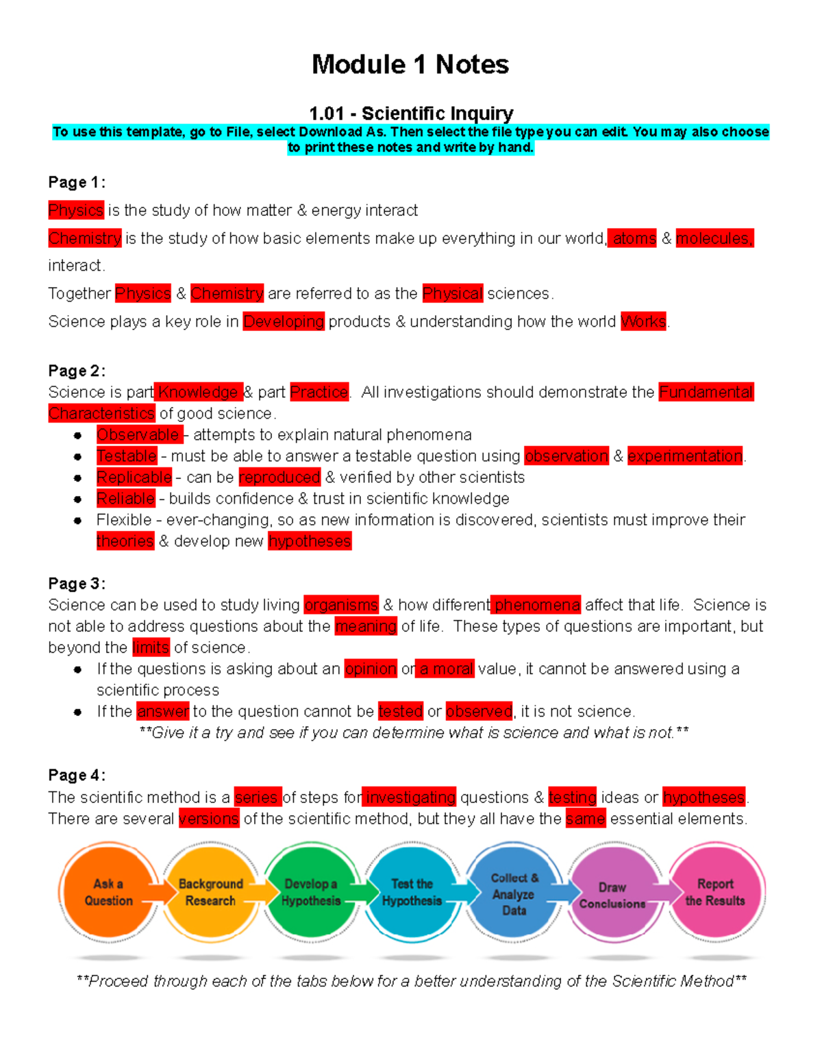 Mod 1 Notes - Module 1 Notes 1 - Scientific Inquiry To use this ...