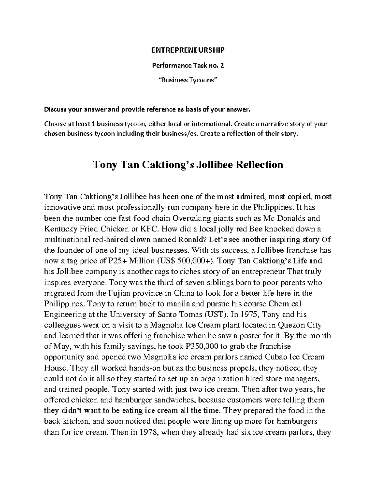 STEM C-PT2- Bernabe- Entrep - ENTREPRENEURSHIP Performance Task no. 2