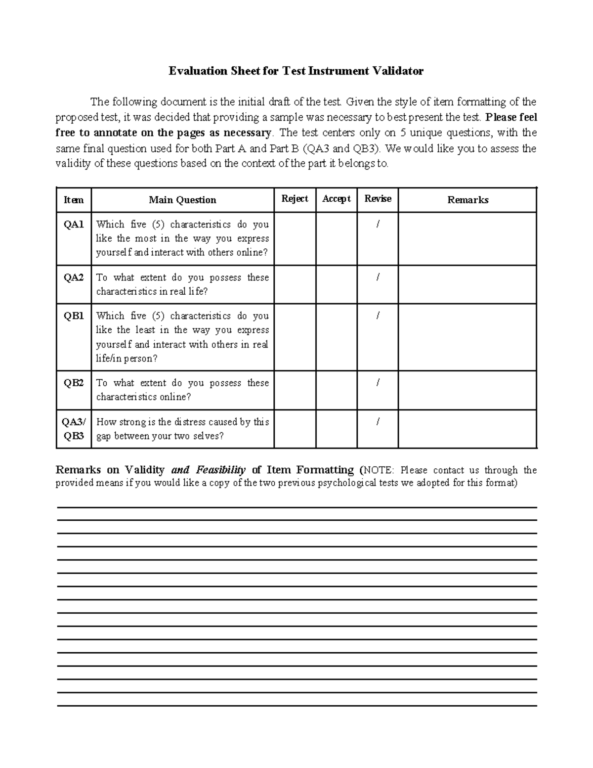 Validated-Test - validated psychological assessment test - Evaluation ...