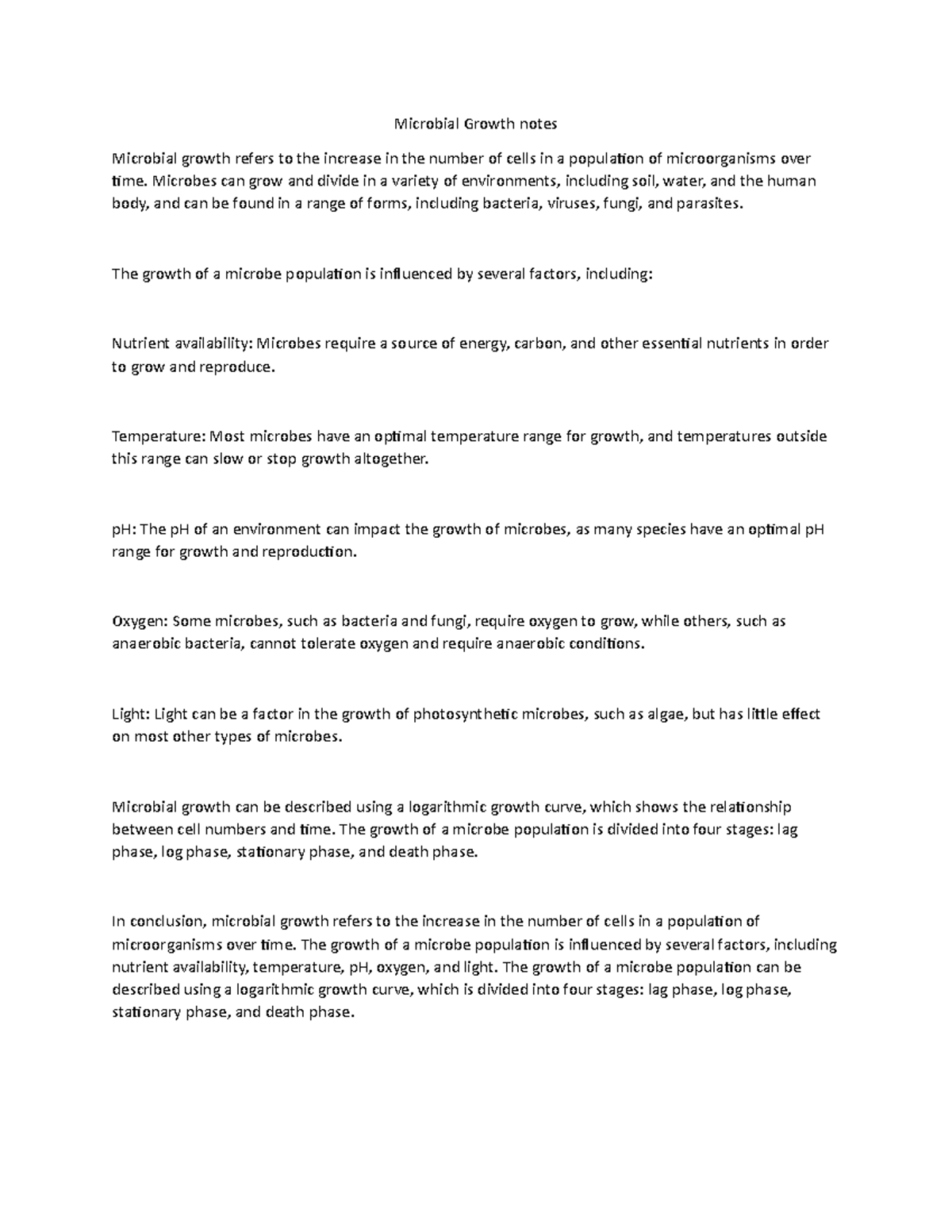 Microbial Growth notes - Microbial growth refers to the increase in the ...