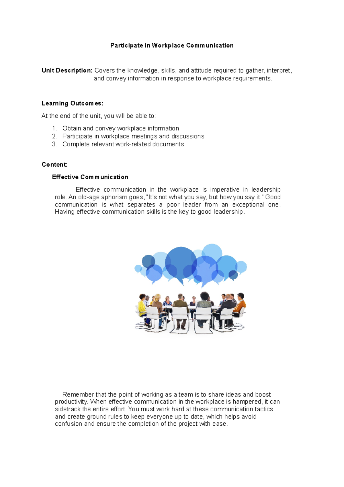 1 Practice Workplace Communication - Participate in Workplace ...