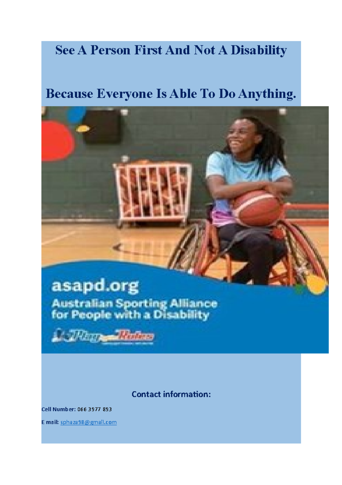 See A Person First And Not A Disability - Contact information: Cell ...