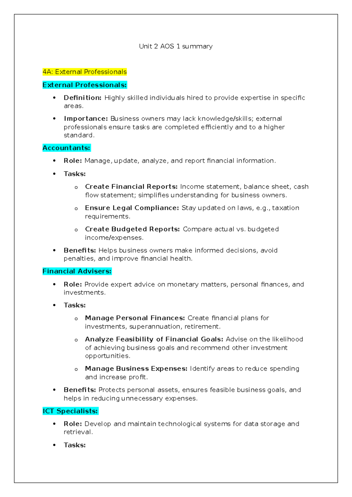 Unit 2 AOS 123 summary - notes - Unit 2 AOS 1 summary 4A: External ...