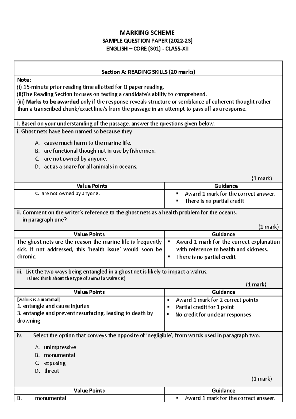 English Core-MS - MARKING SCHEME SAMPLE QUESTION PAPER (2022-23 ...
