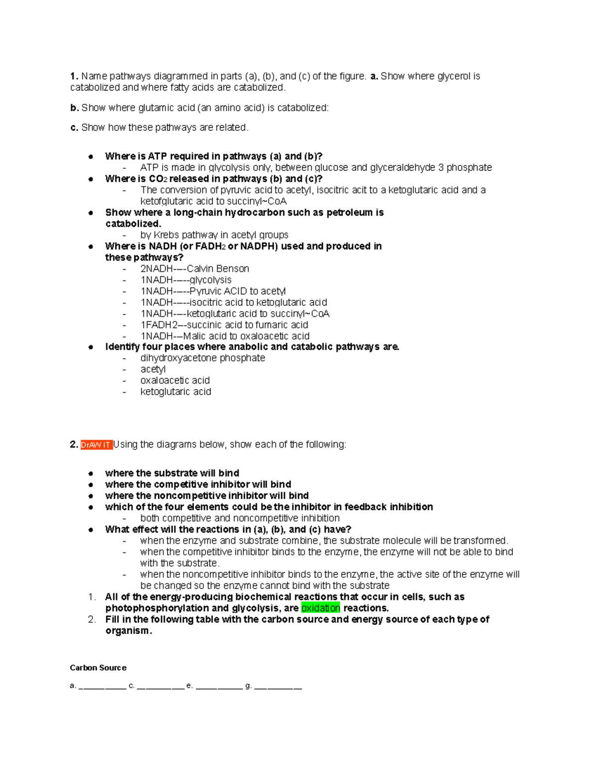 Chapter five assignment - 1. Name pathways diagrammed in parts (a), (b ...