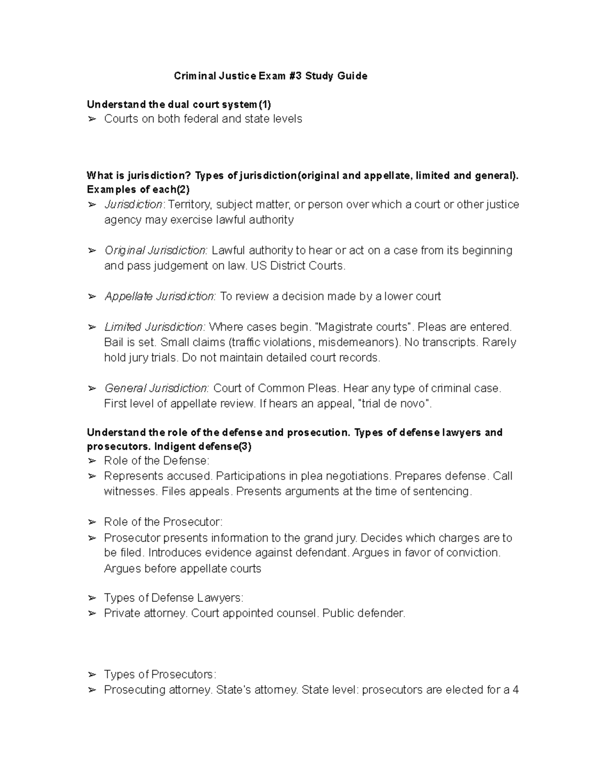 SGuide CJ #3 - Criminal Justice Study Guide Exam 3 - Criminal Justice ...