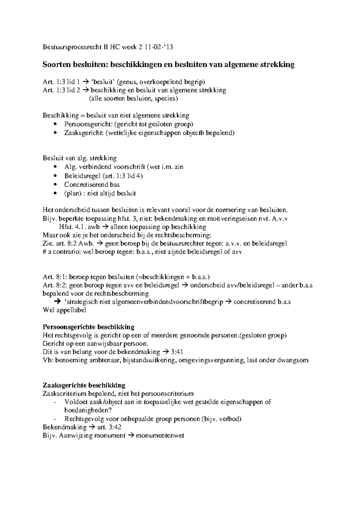 Overzichtelijke Aantekeningen Bestuurs Proces Recht Ii College 2