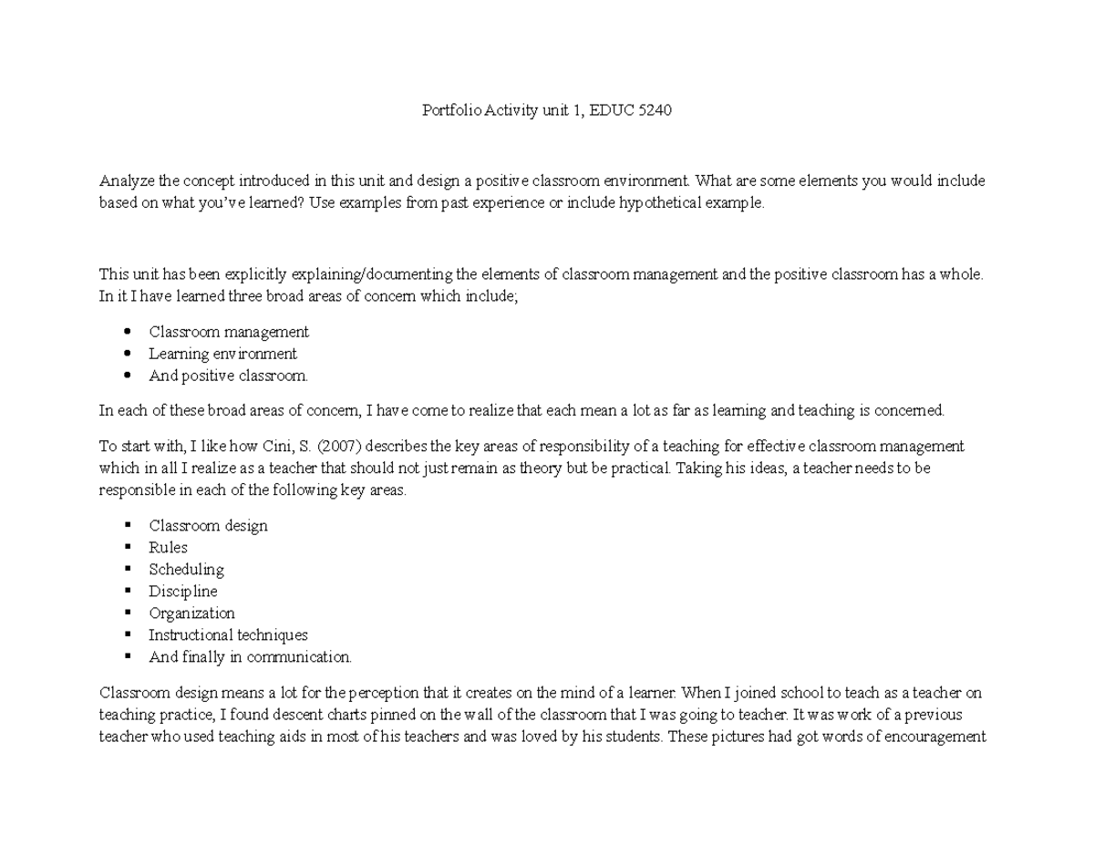 Portfolio Activity unit 1 - What are some elements you would include ...