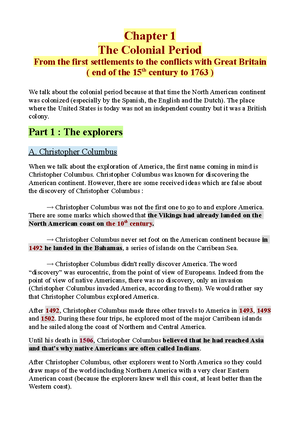Fiches Civi US L1 - Chapter 1 The Colonial Period From the first ...