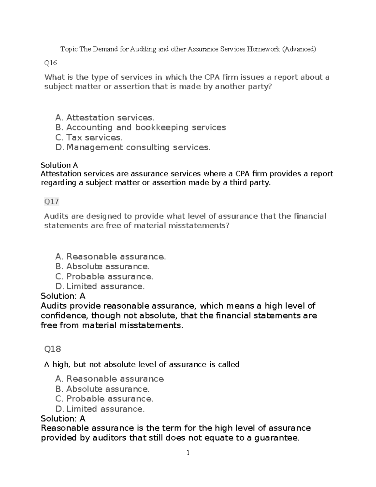 1 Homework Clean Advanced Topic The Demand for Audit and Other ...