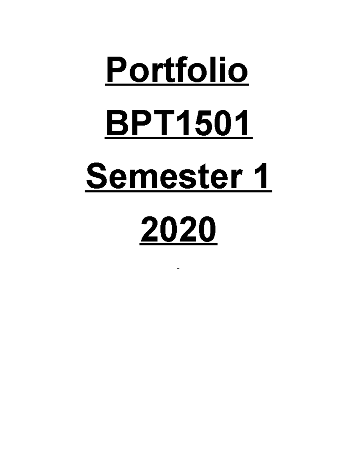 BPT1501 - assignment for BPT1601 - Portfolio BPT Semester 1 2020 1 ...
