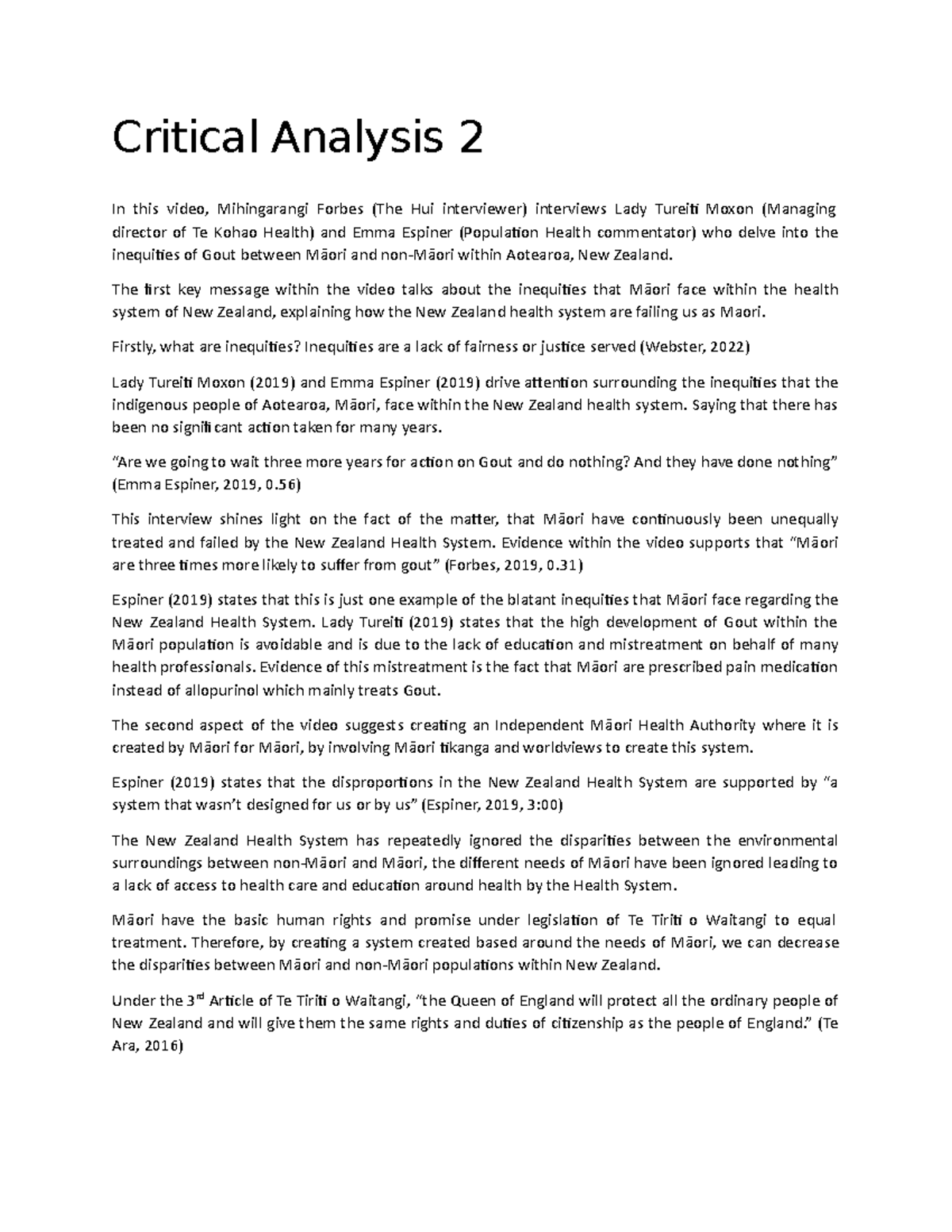 Critical Analysis 2 - i believe this is one of the assignments/ essays ...