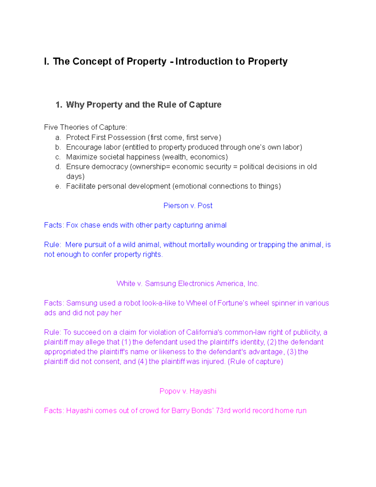 Property Outline - Notes and rules - I. The Concept of Property ...