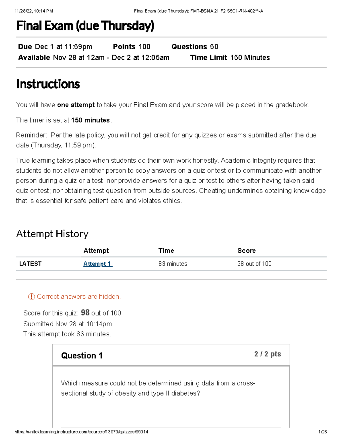 Leadership Final Exam - Final Exam (due Thursday) Due Dec 1 at 11:59pm ...