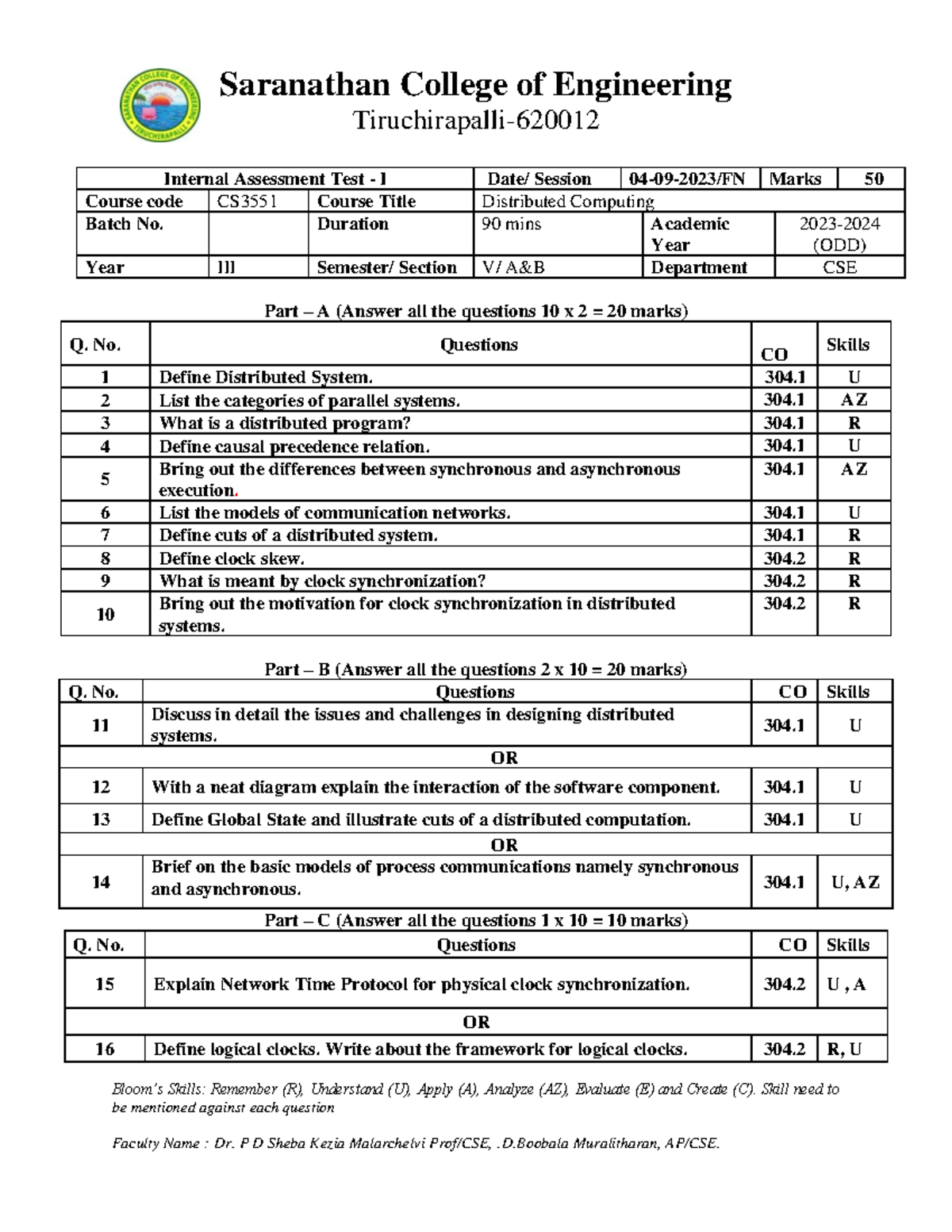 CS 3551 Distributed Computing CSE - Saranathan College of Engineering ...