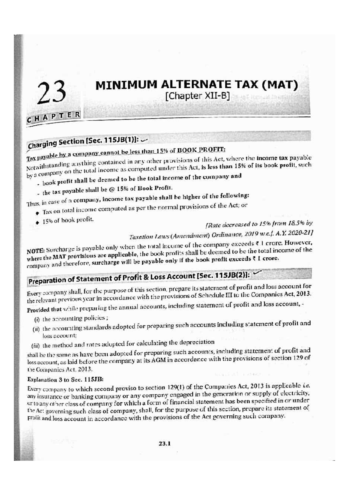 MAT - Minimun alternate tax notes - 23 MINIMUM ALTERNATE TAX (MAT ...