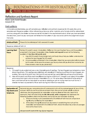 WEEK 08 . Reflection - Reflection and Synthesis Report Name: Week #: 08 ...