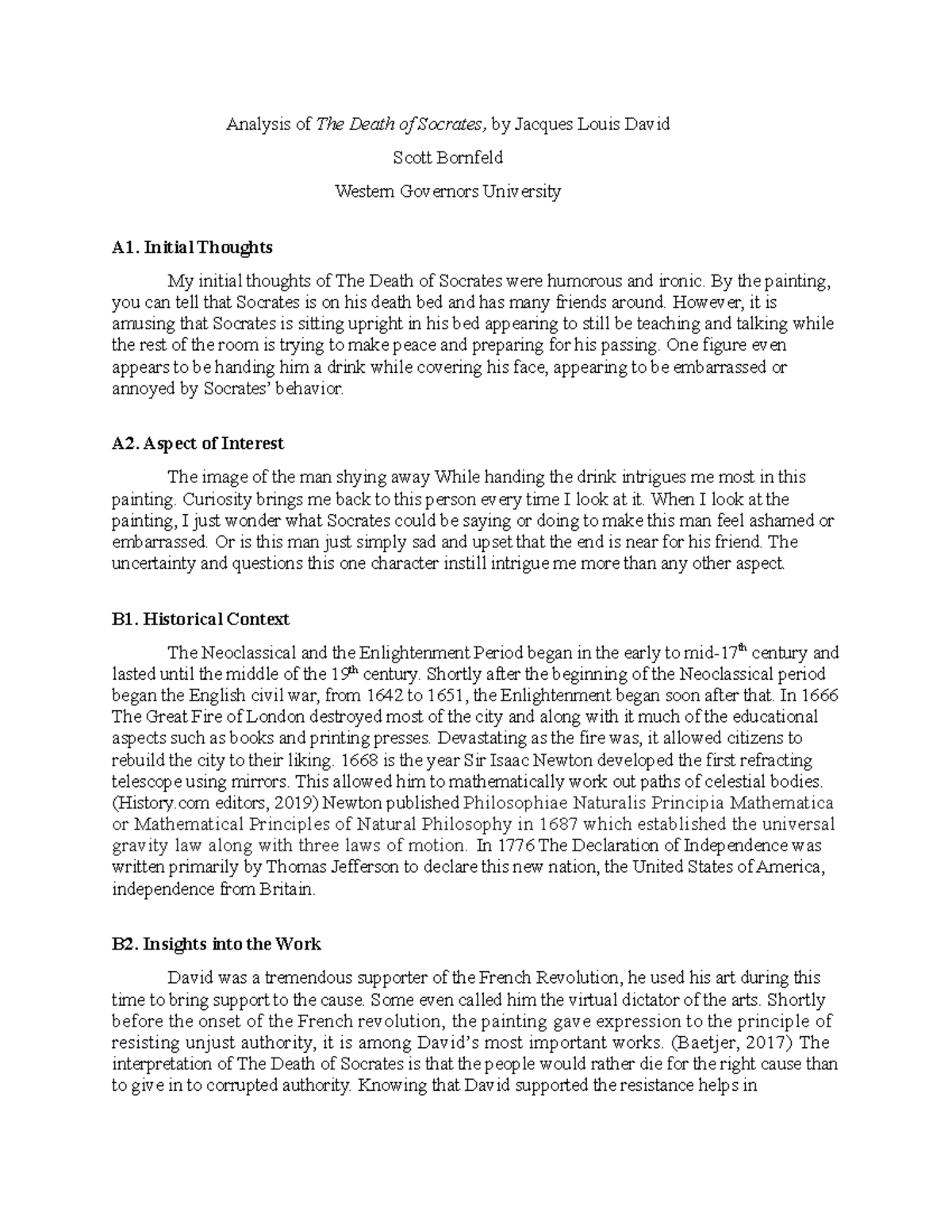 C100 Humanities Task 2 - Analysis of The Death of Socrates, by Jacques ...