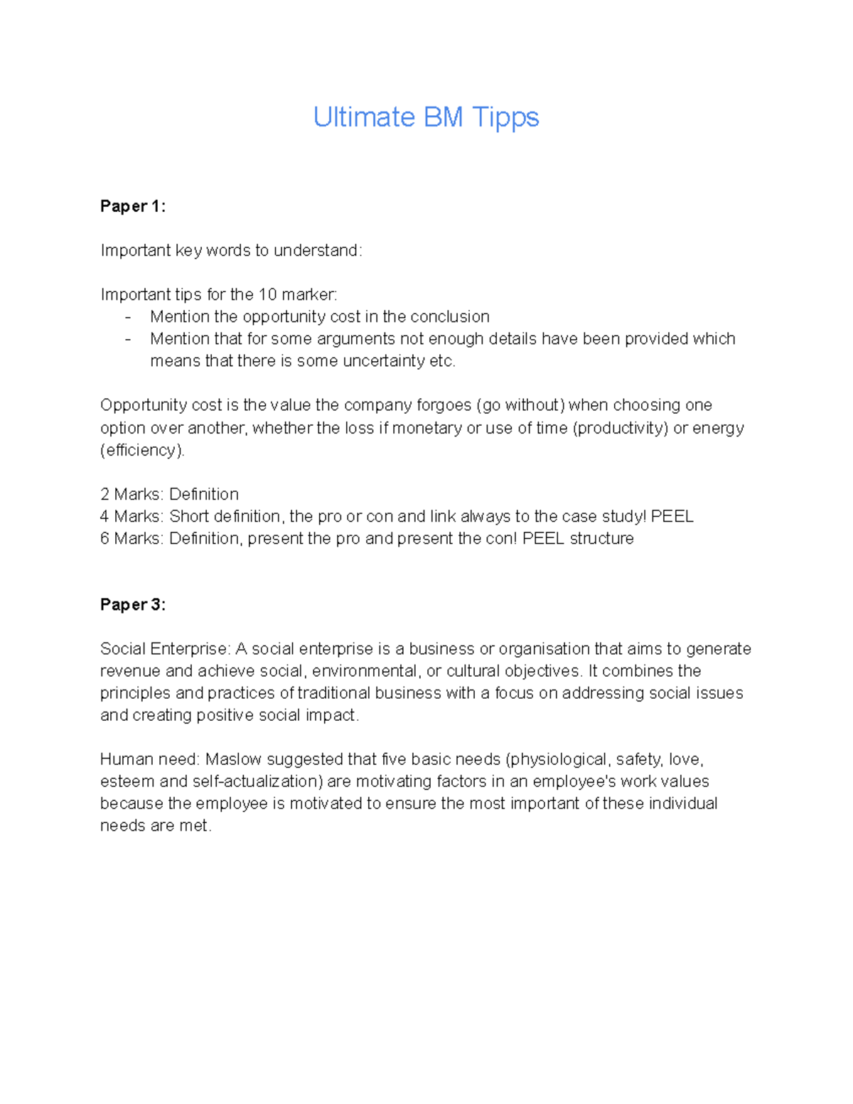 Ultimate BM Tipps - None! - Ultimate BM Tipps Paper 1: Important key ...