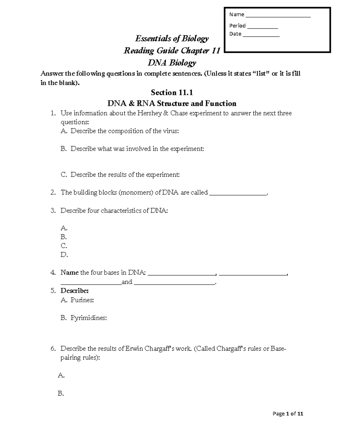 Eo B-Ch. 11 Reading Guide Jan 2024 - Essentials of Biology Reading ...