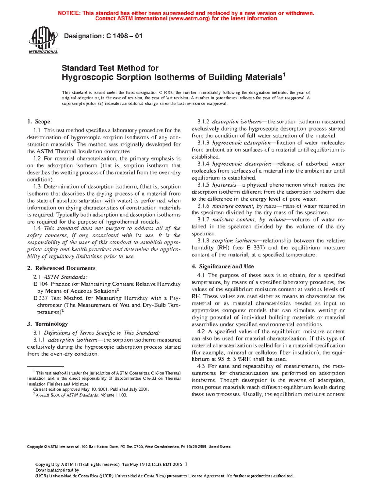 C1498-01 Hygroscopic Sorption Isotherms of Building Materials ...